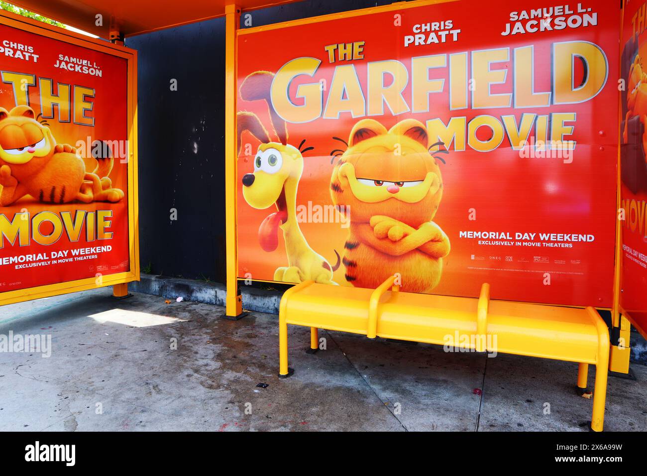 Los Angeles, California – May 13, 2024: Metro Bus Stop with graphic of ...