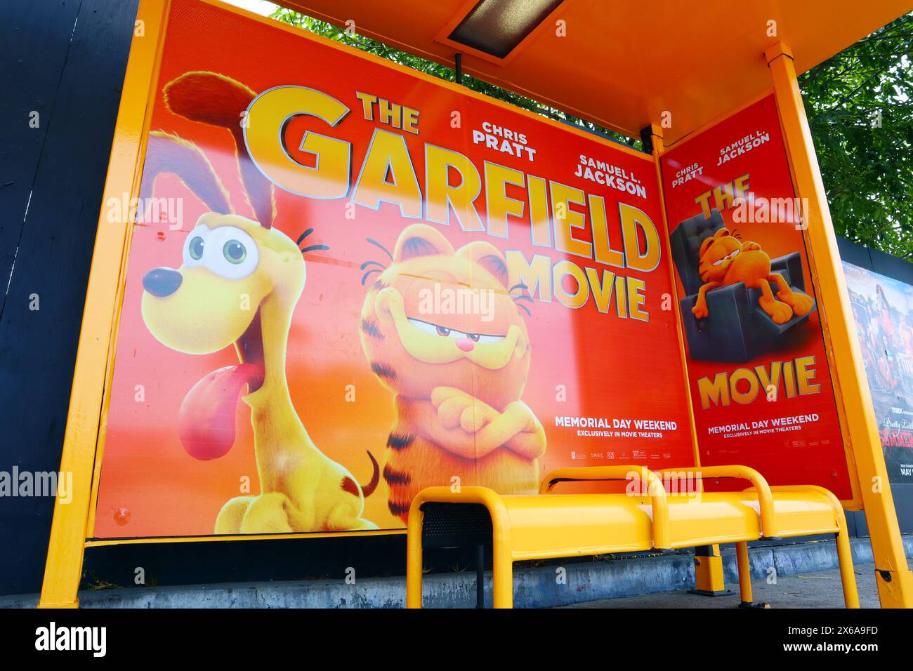 Los Angeles, California – May 13, 2024: Metro Bus Stop with graphic of ...