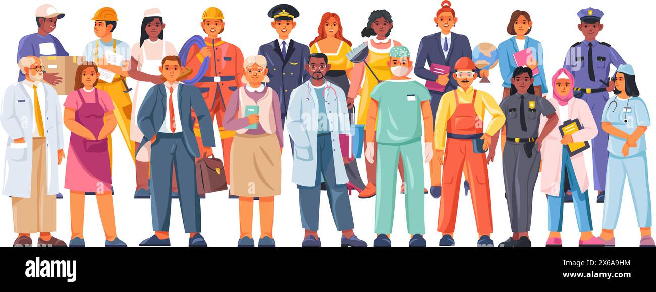 Group different professions. Professional workers various occupations ...