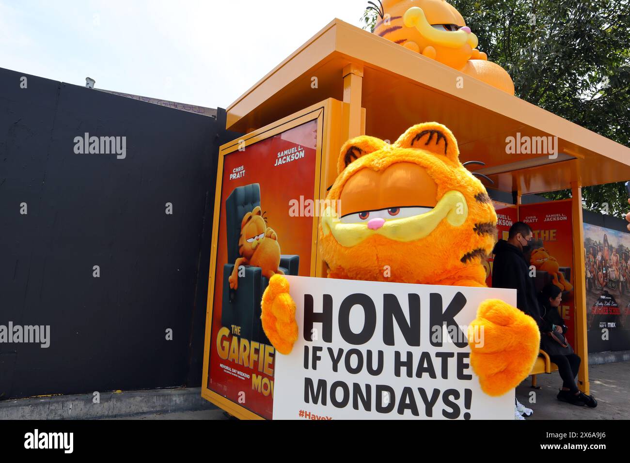 Los Angeles, California – May 13, 2024: Metro Bus Stop with graphic of ...