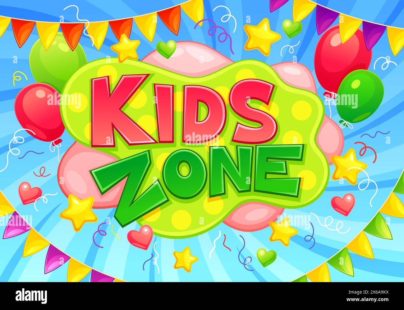 Kids zone banner. Little kid playground game area playroom party funny ...