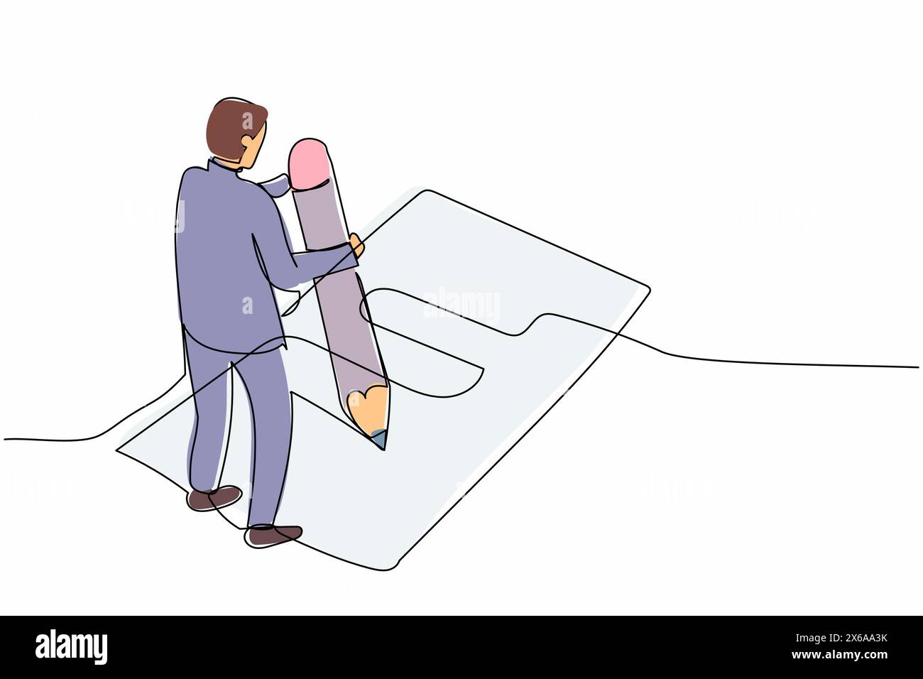 Single continuous line drawing businessman filled out questionnaire on ...