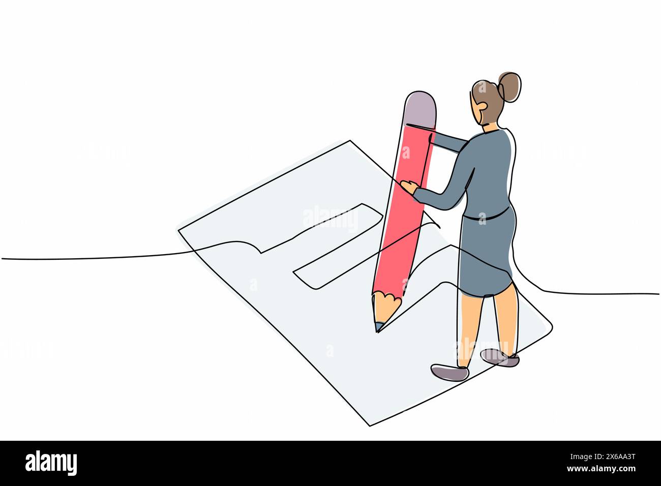Continuous one line drawing businesswoman filled out questionnaire on ...