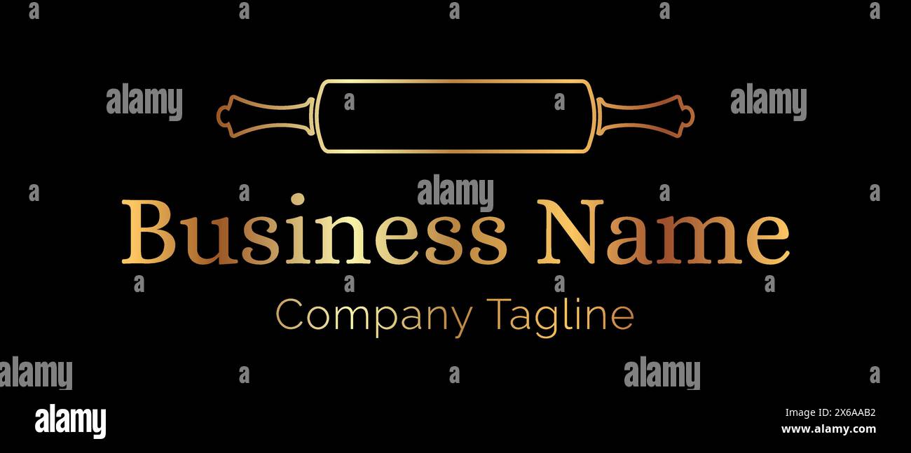 Gold Bakery Logo with Rolling Pin or Dough Roller Stock Vector Image ...