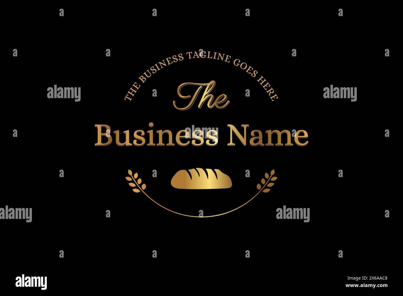 Round Gold Bakery Logo with Bread Loaf Illustration in Badge Stamp ...