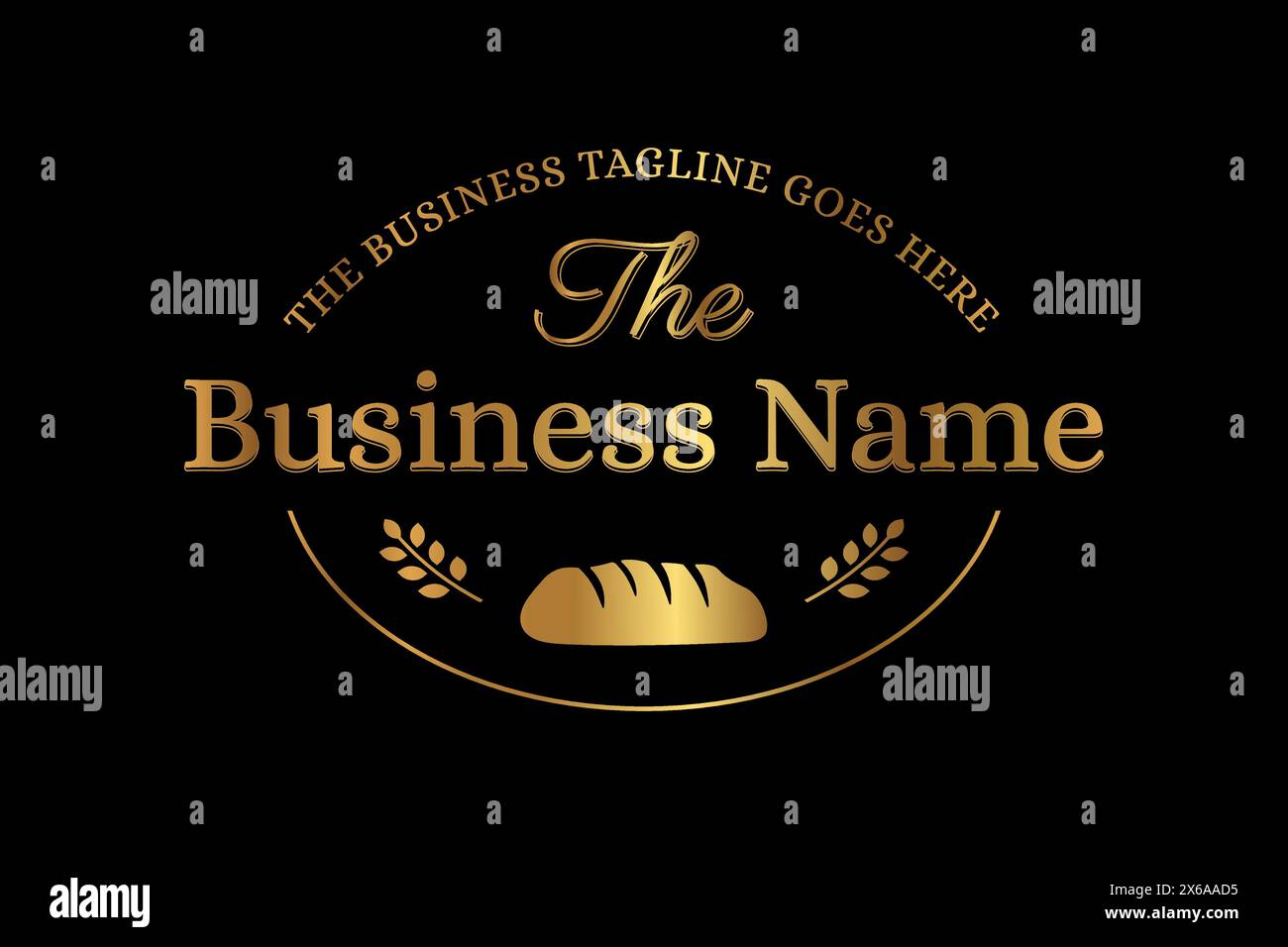 Elegant Gold Bakery Logo with Bread Loaf Illustration in Badge Stamp ...