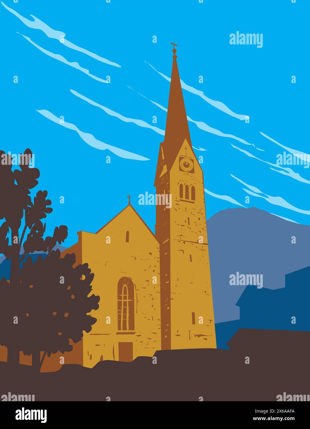 Hallstatt with church Stock Vector Images - Alamy