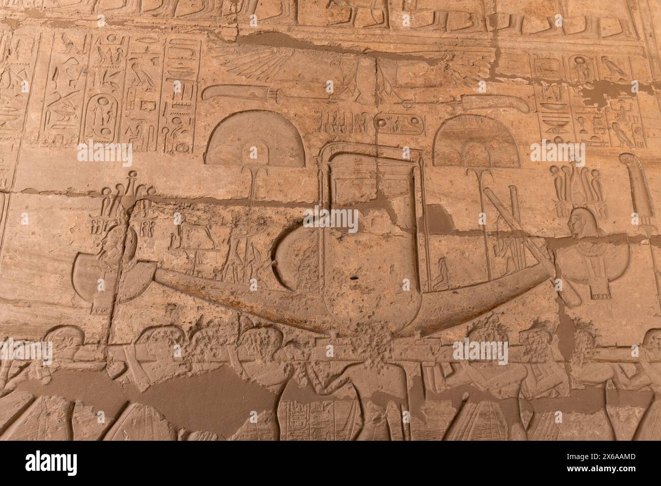 Luxor, Egypt - November 26 2023: The solar barque of god Ra decorates ...