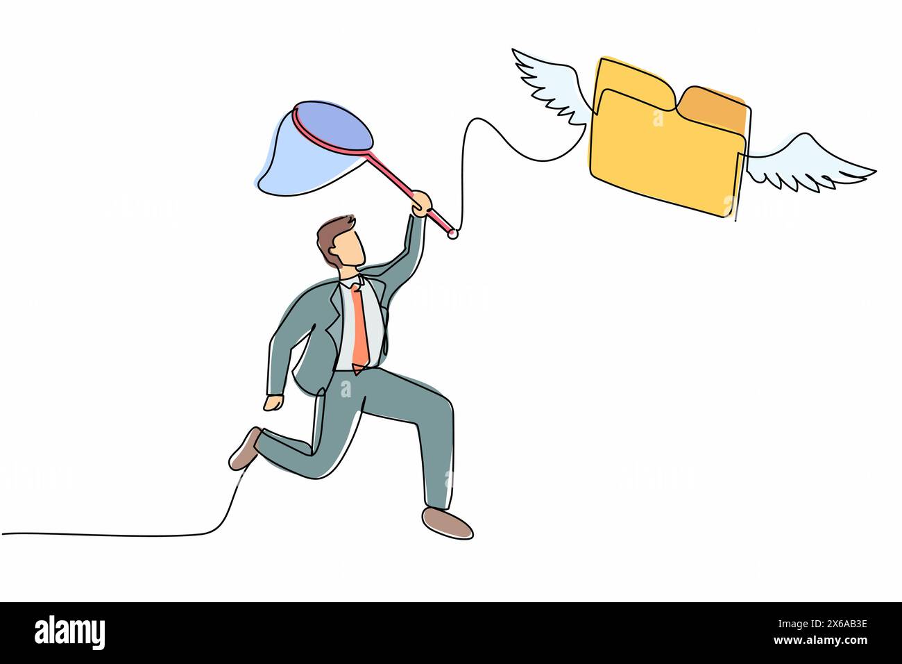 Single Continuous Line Drawing Businessman Try To Catching Flying 1650