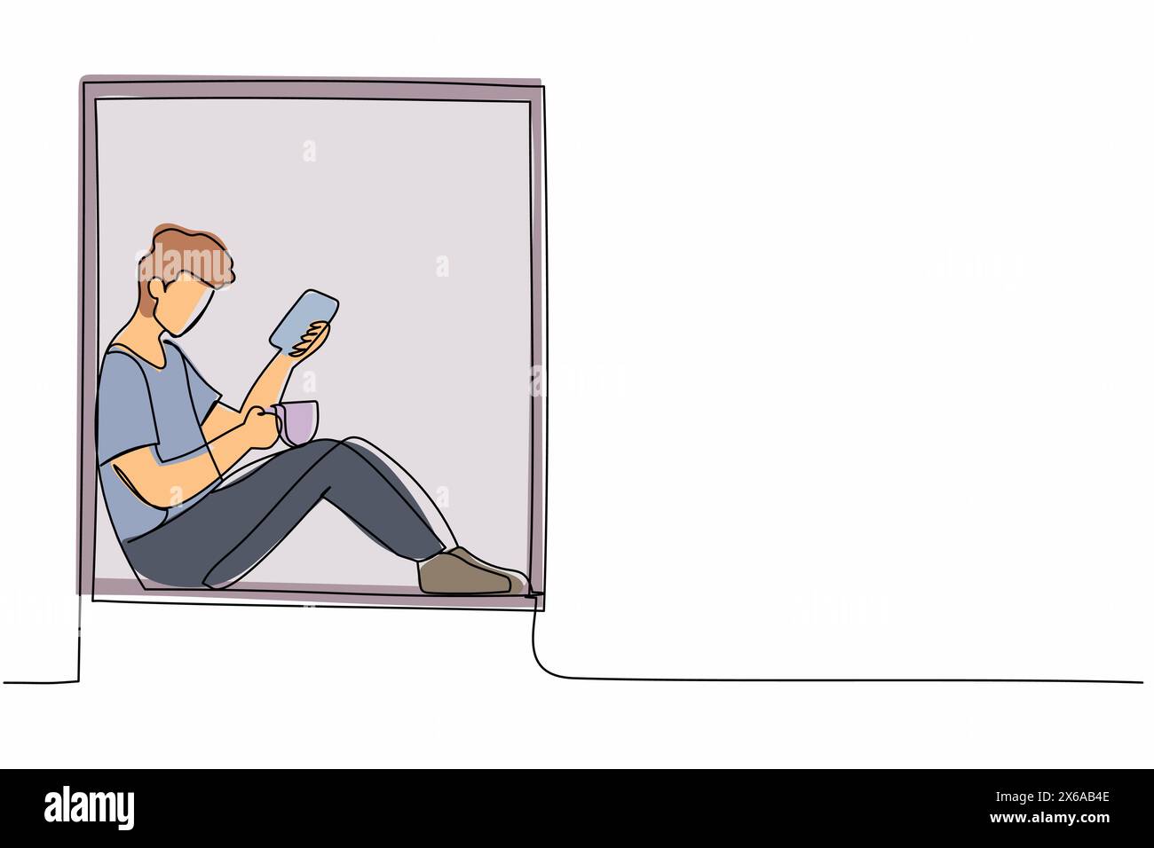 Single continuous line drawing comfortable relaxing at home with ...