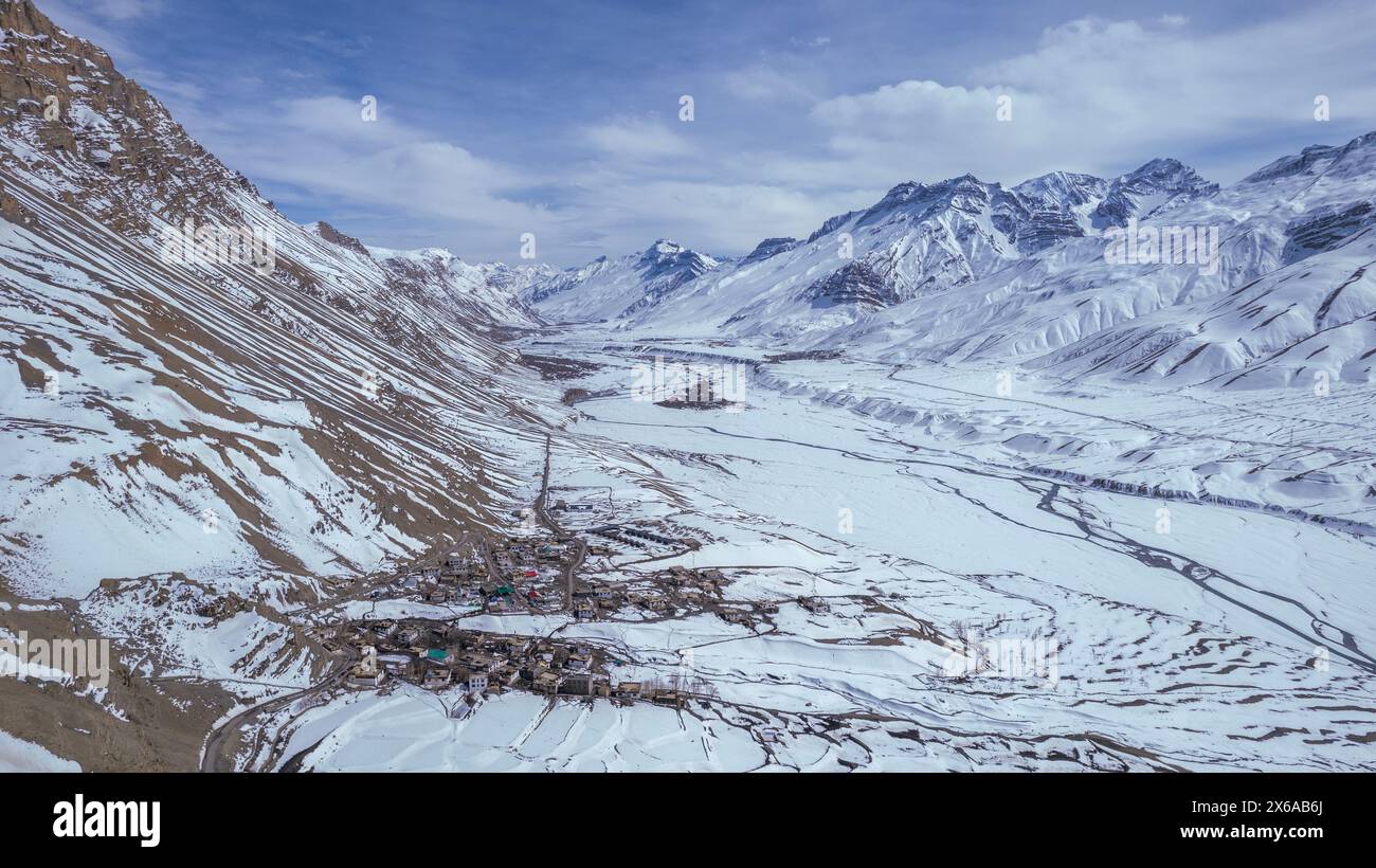 Picturesque view of the Key Gompa Monastery (4166 m) at sunrise. Spiti ...