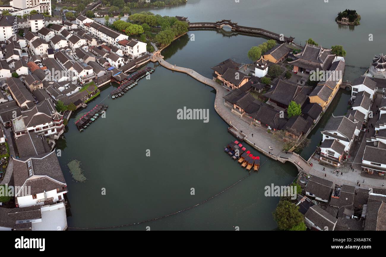 Aerial view of the serene Jinxi water town in Suzhou, China Stock Photo ...