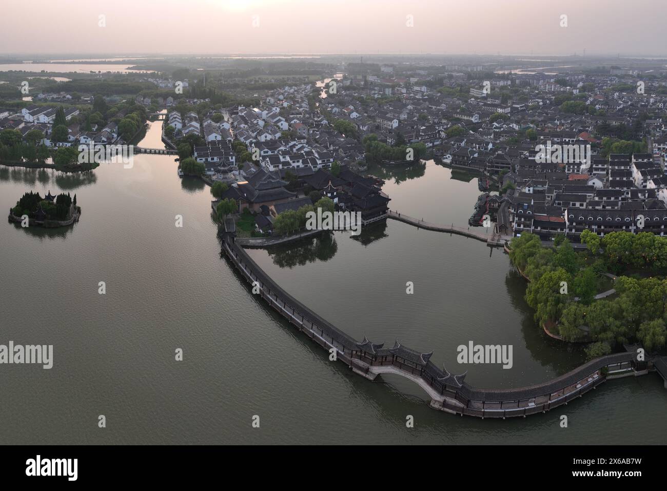 Aerial view of the serene Jinxi water town in Suzhou, China Stock Photo ...
