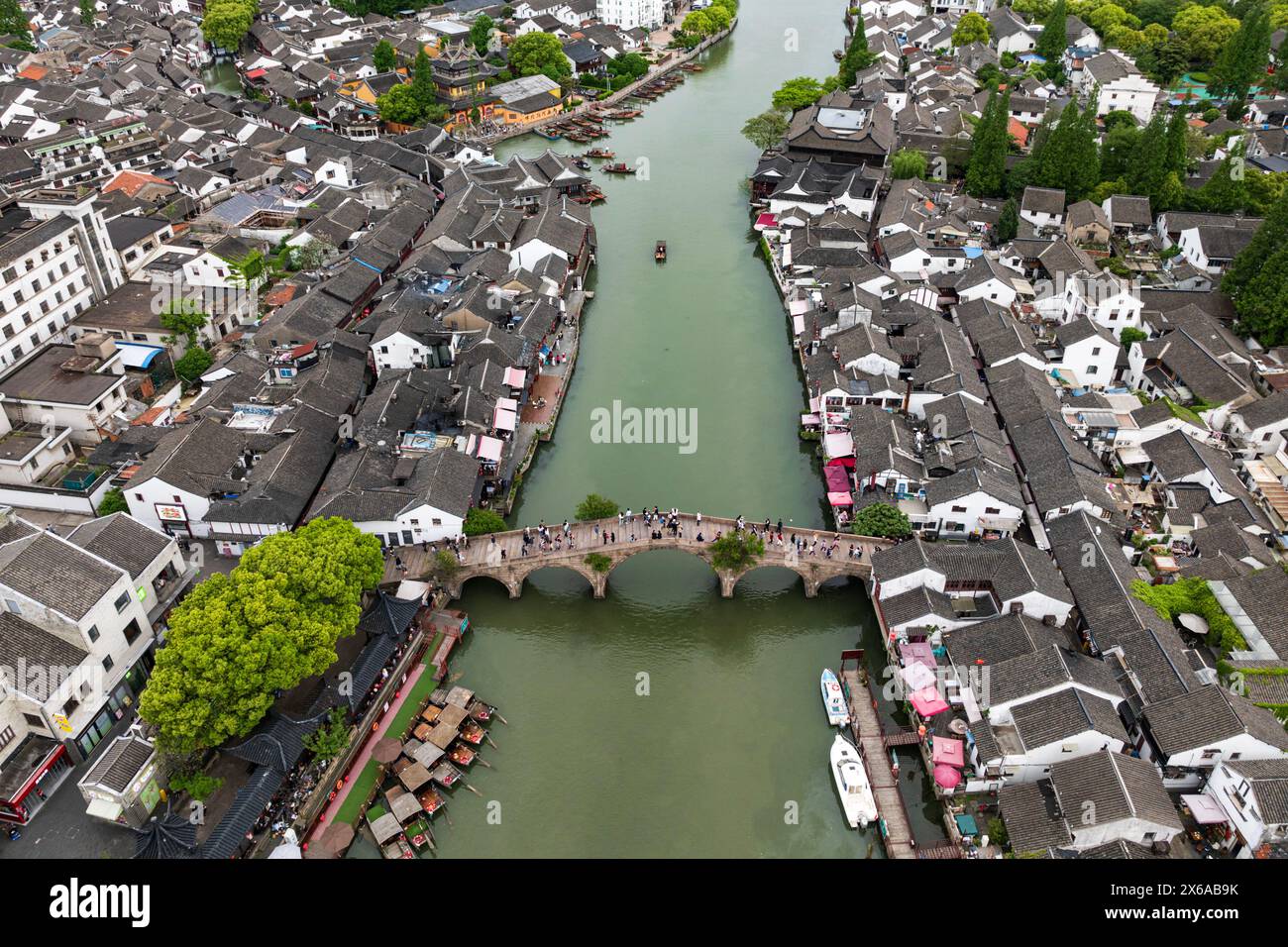 Aerial view of the historic Zhujiajiao water town in Shanghai, China ...