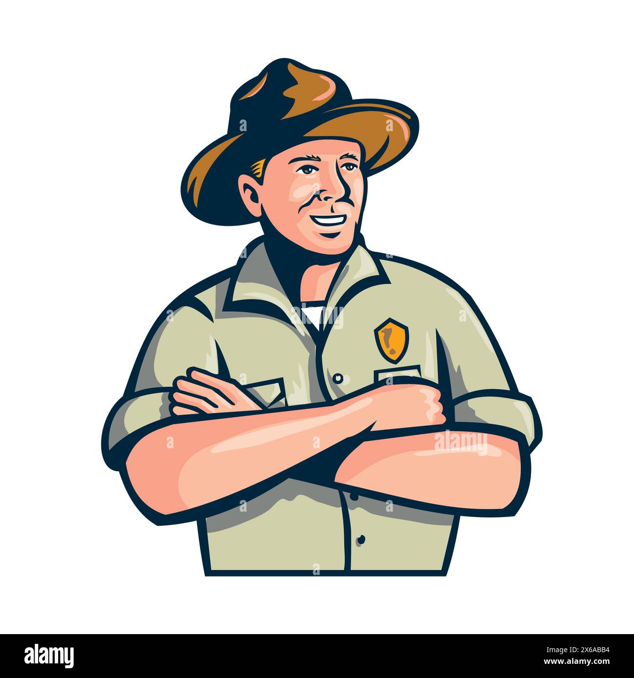 Retro mascot style illustration of a male ranger, park ranger, park ...