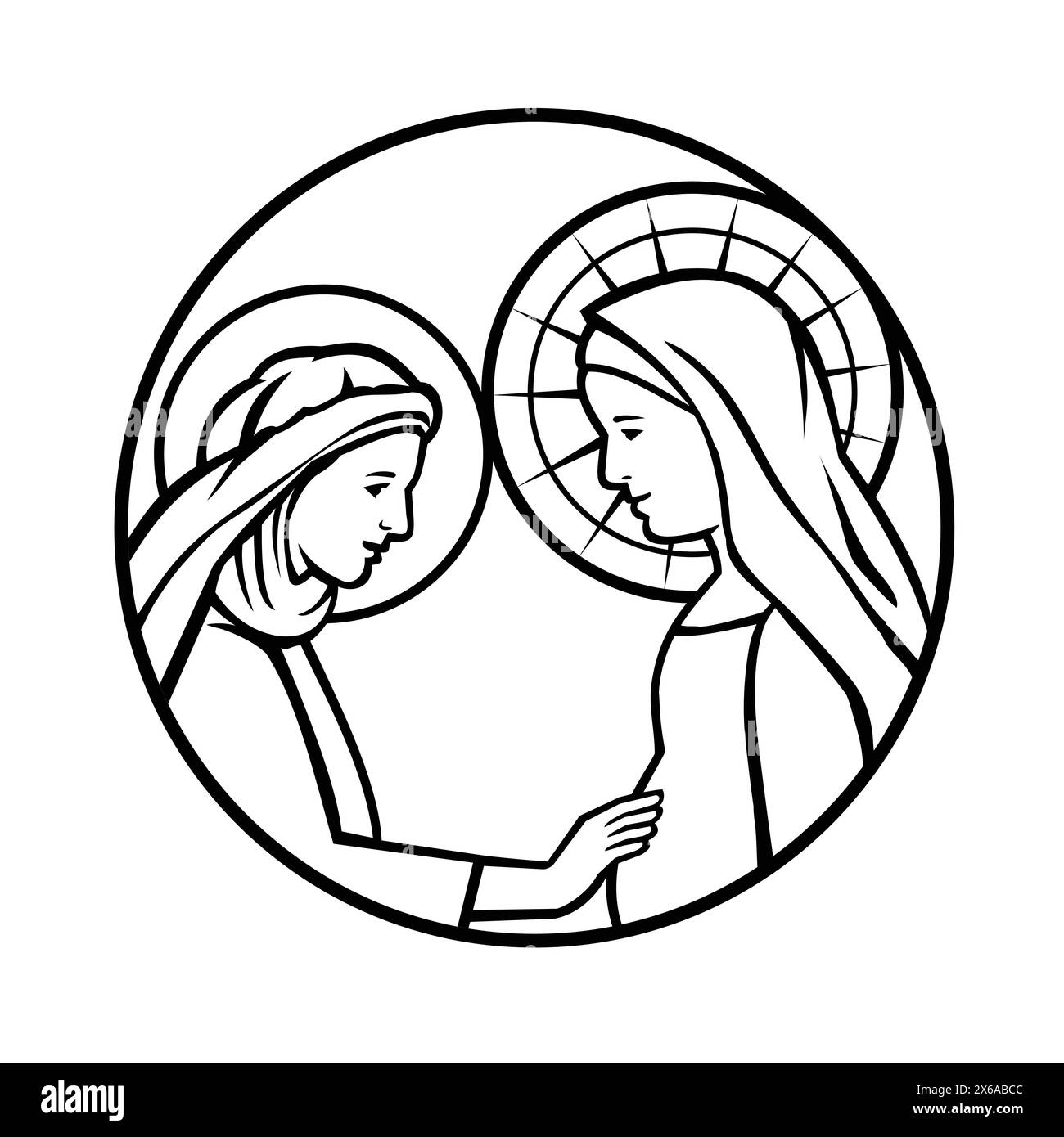 Retro mascot style illustration of the visitation of Mary to her ...