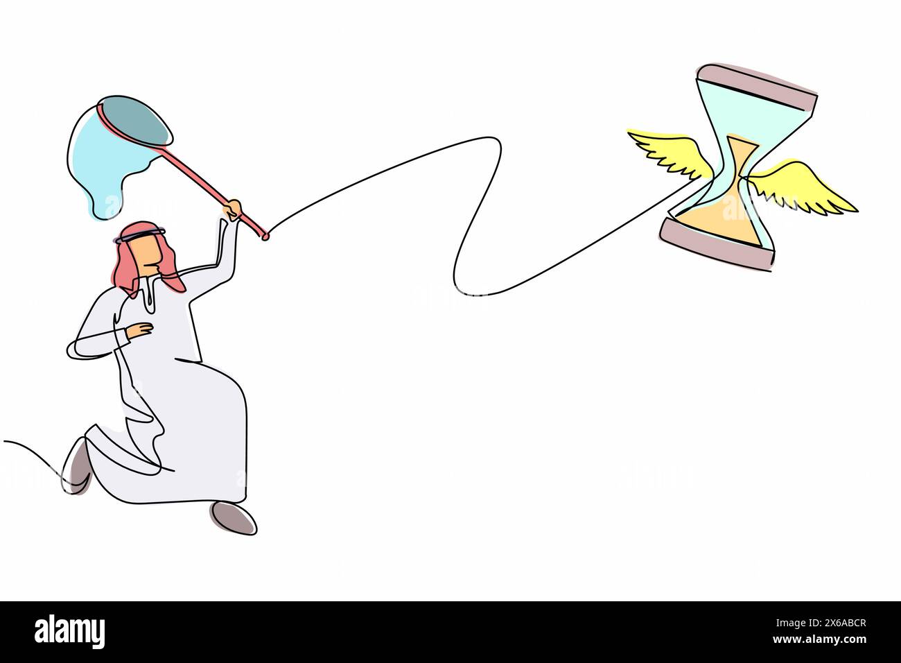 Single continuous line drawing Arab businessman try to catching flying ...