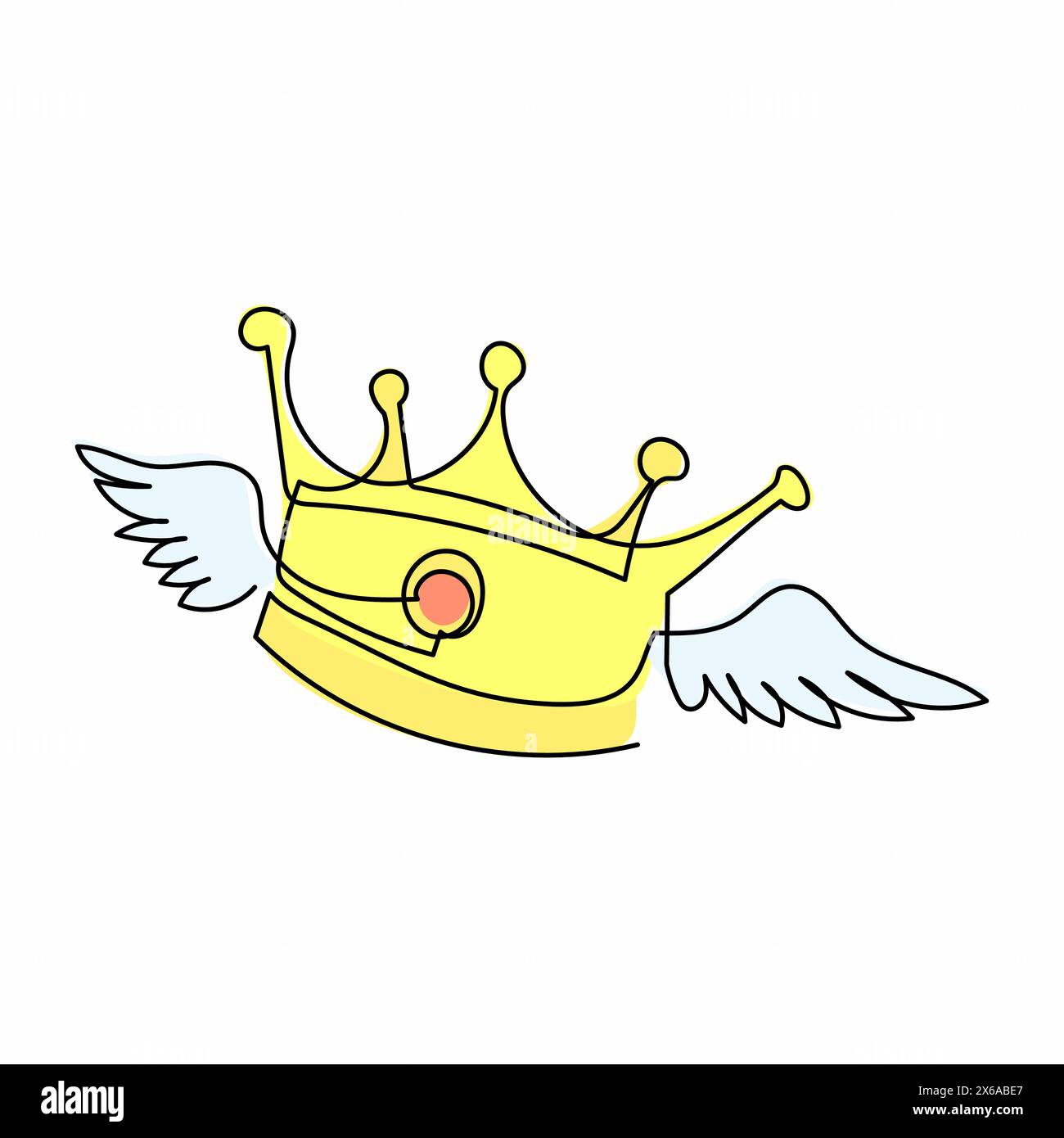 Single continuous line drawing flying crown with wings. Classic King ...