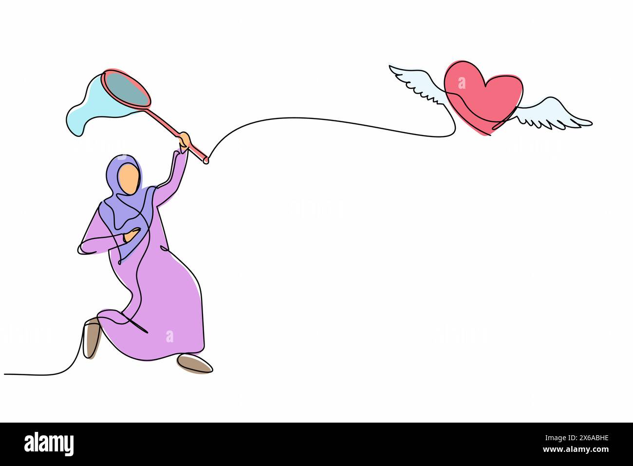 Single one line drawing Arabian businesswoman try to catching flying ...