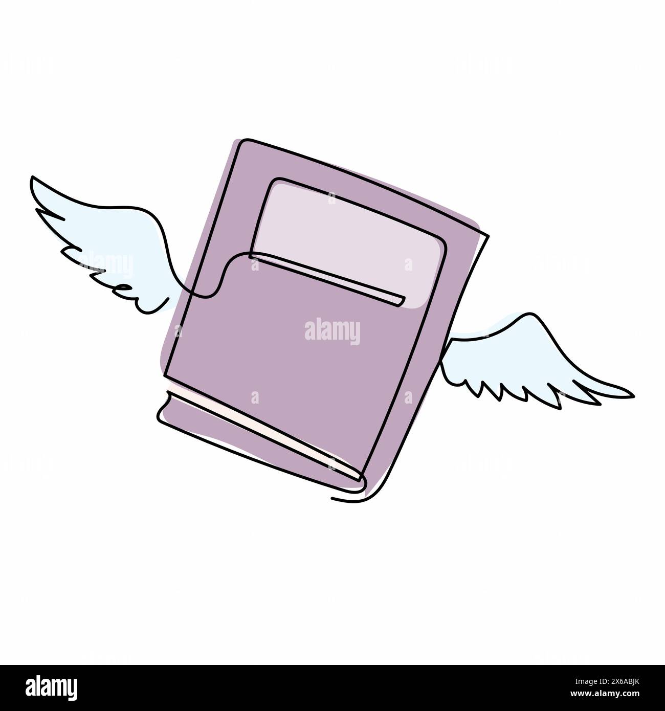 Single continuous line drawing flying book with wings. Winged book ...