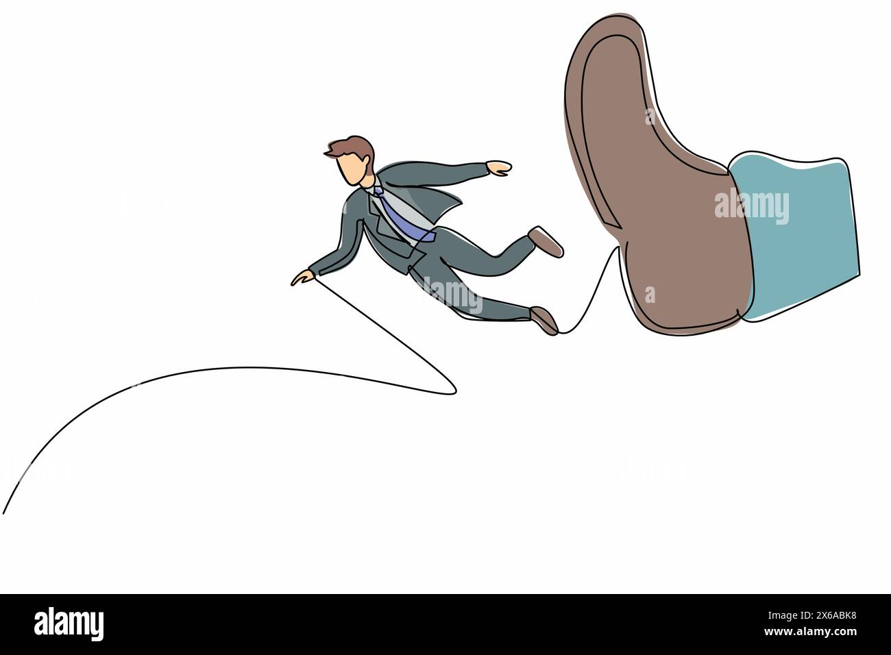 Single continuous line drawing businessman getting fired, flying ...