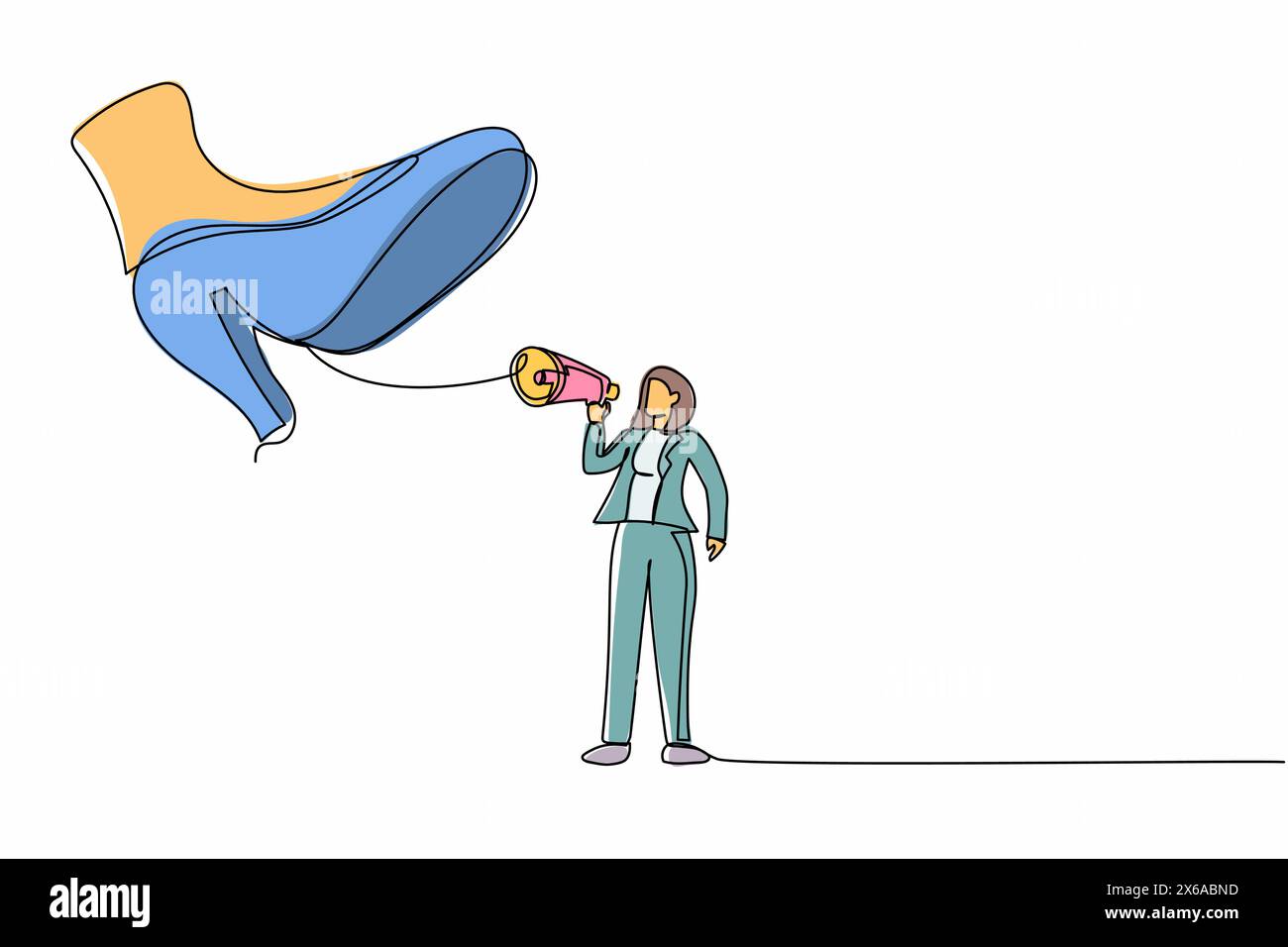 Continuous one line drawing businesswoman protest with megaphone under ...