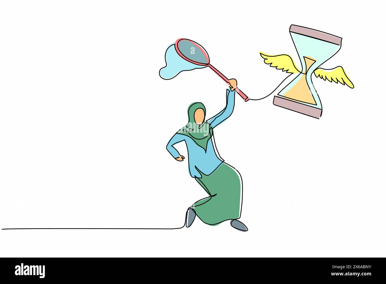 Single one line drawing Arab businesswoman try to catching flying ...