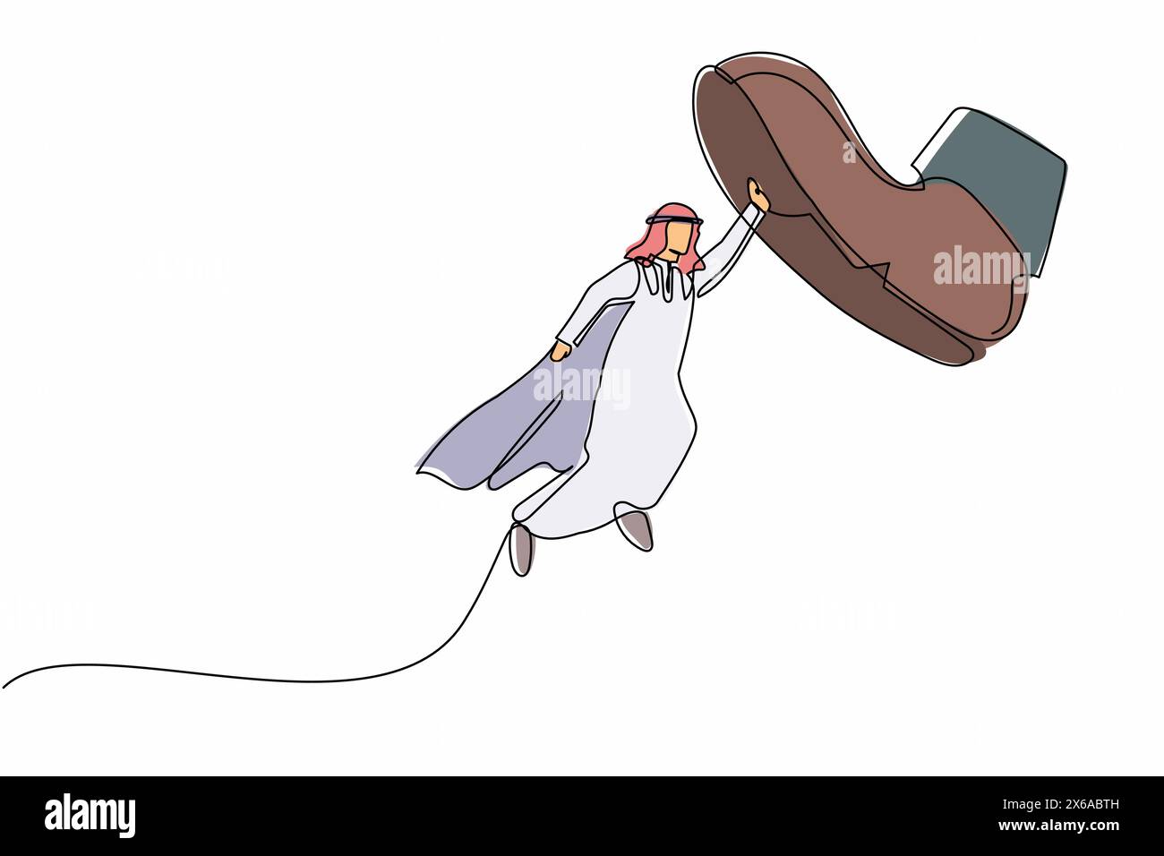 Single one line drawing young Arab businessman flying with heroes capes ...