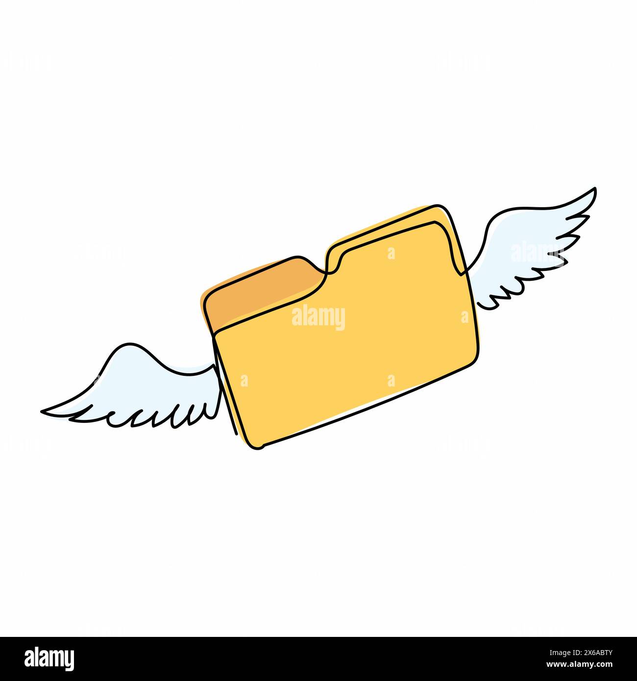Single continuous line drawing flying document folder with wings ...