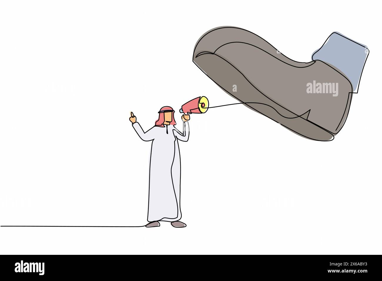 Single continuous line drawing active Arab businessman speaking with ...