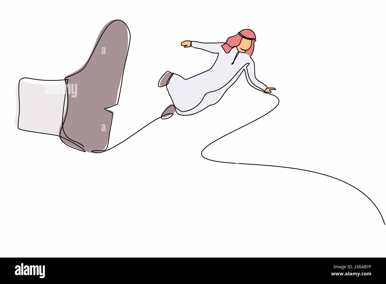 Single one line drawing young Arab businessman getting fired, flying ...