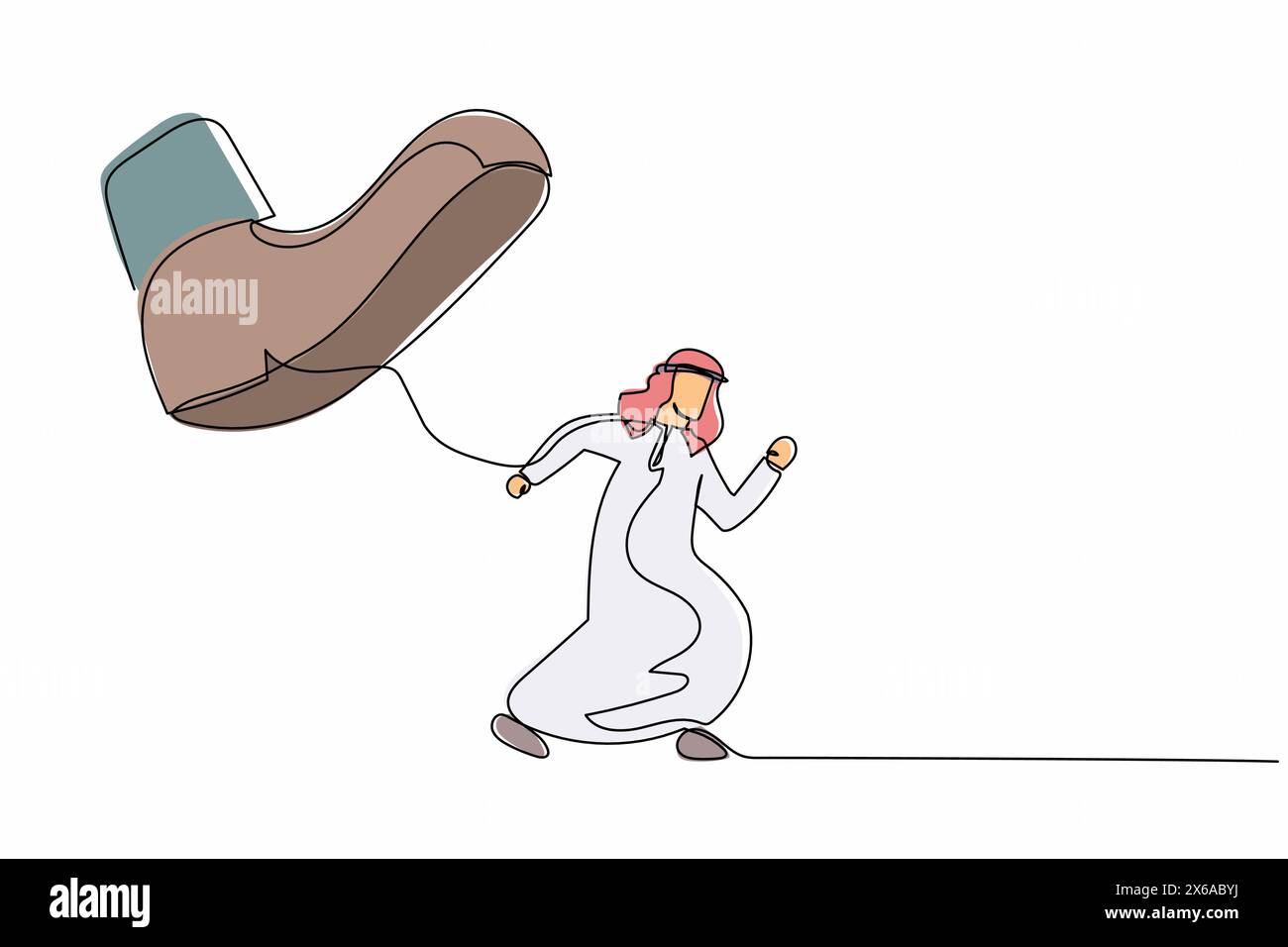 Continuous one line drawing brave Arabian businessman run away from ...