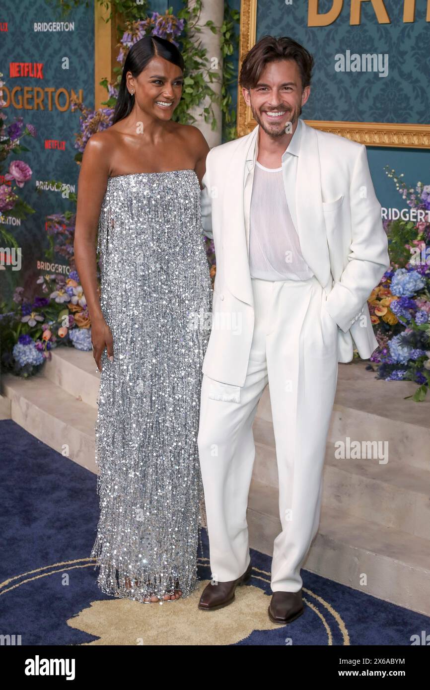 Actors Simone Ashley, left, and Jonathan Bailey attend the "Bridgerton ...