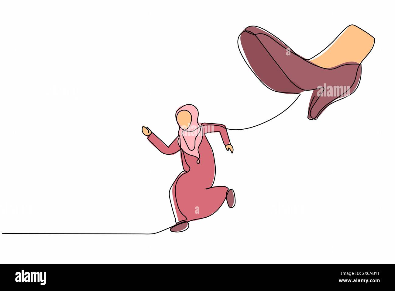 Single one line drawing young Arabian businesswoman run away from ...