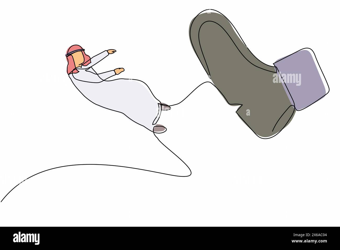Single continuous line drawing active Arab businessman kicked out by ...