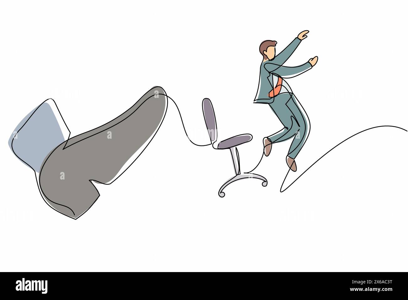 Single continuous line drawing active small businessman kicked out by ...