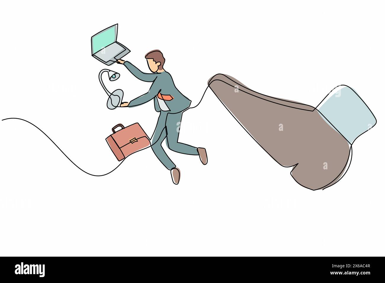 Single one line drawing young businessman kicked out of work with ...