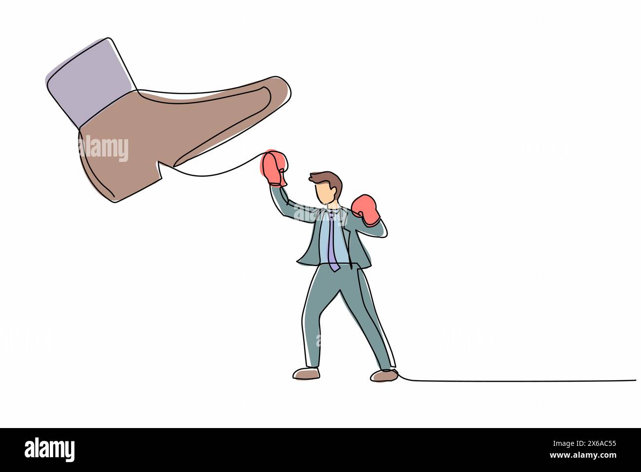 Continuous one line drawing brave businessman punching uppercut under ...