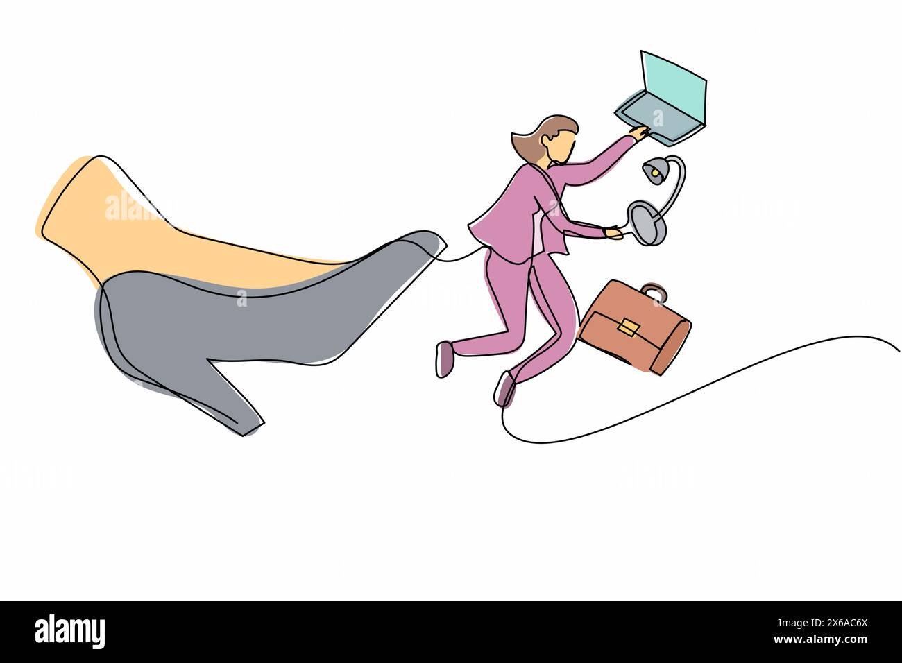 Single continuous line drawing active businesswoman kicked out of work ...