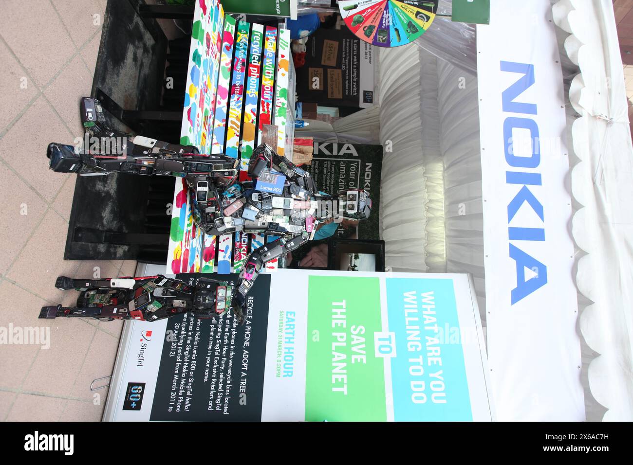 31 March 2012. Discarded old Nokia phones shaped into a human structure ...
