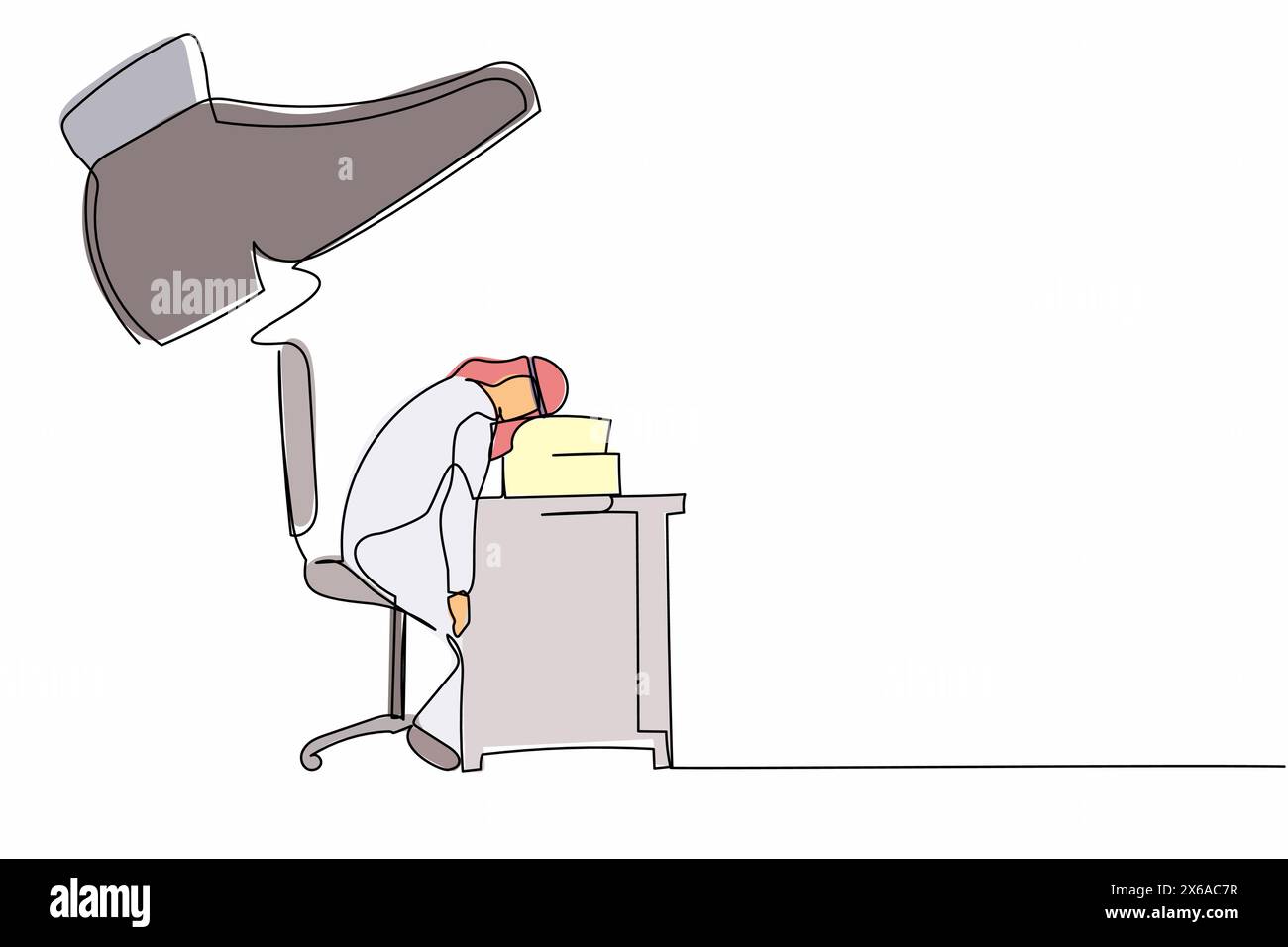 Single one line drawing fatigue Arabian businessman sleeping on pile of ...