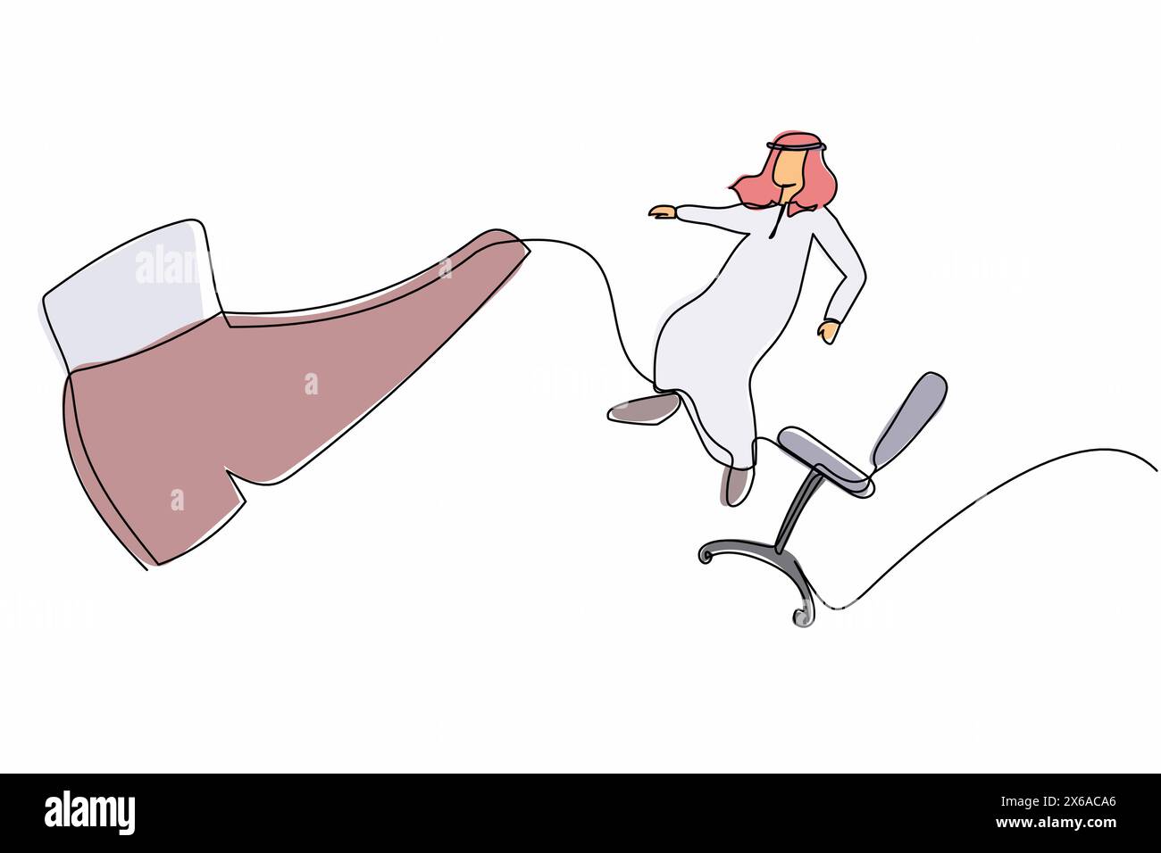 Continuous one line drawing failed small Arabian businessman kicked out ...