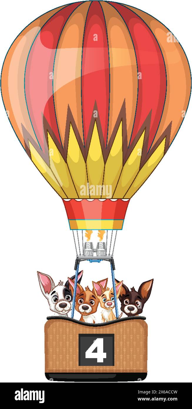 Four dogs enjoying a colorful balloon flight Stock Vector Image & Art ...