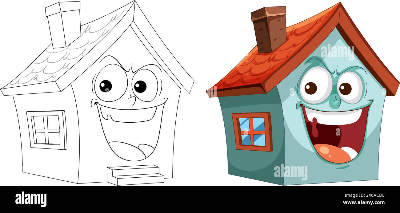 Two animated houses showing happy facial expressions Stock Vector Image ...