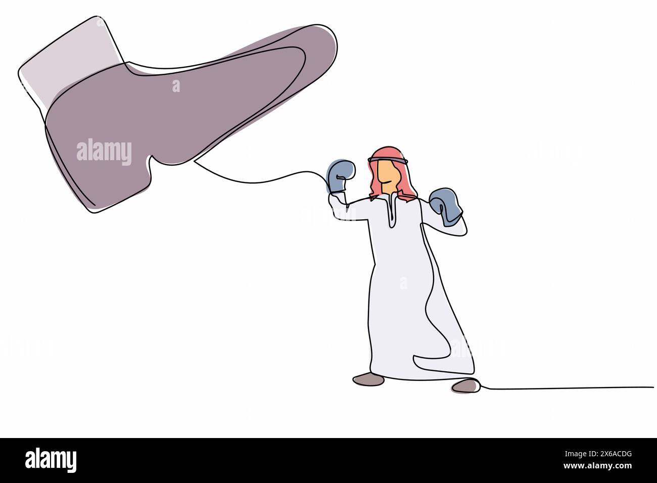 Continuous one line drawing active Arabian businessman punching ...