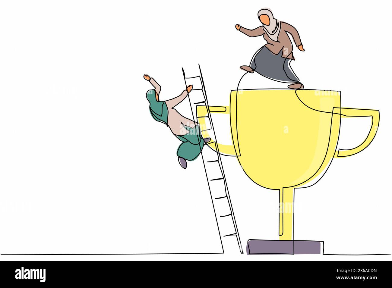 Continuous one line drawing greedy Arabian businesswoman kicking her ...