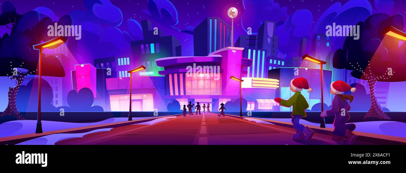 People going to shopping mall on Christmas eve. Vector cartoon ...