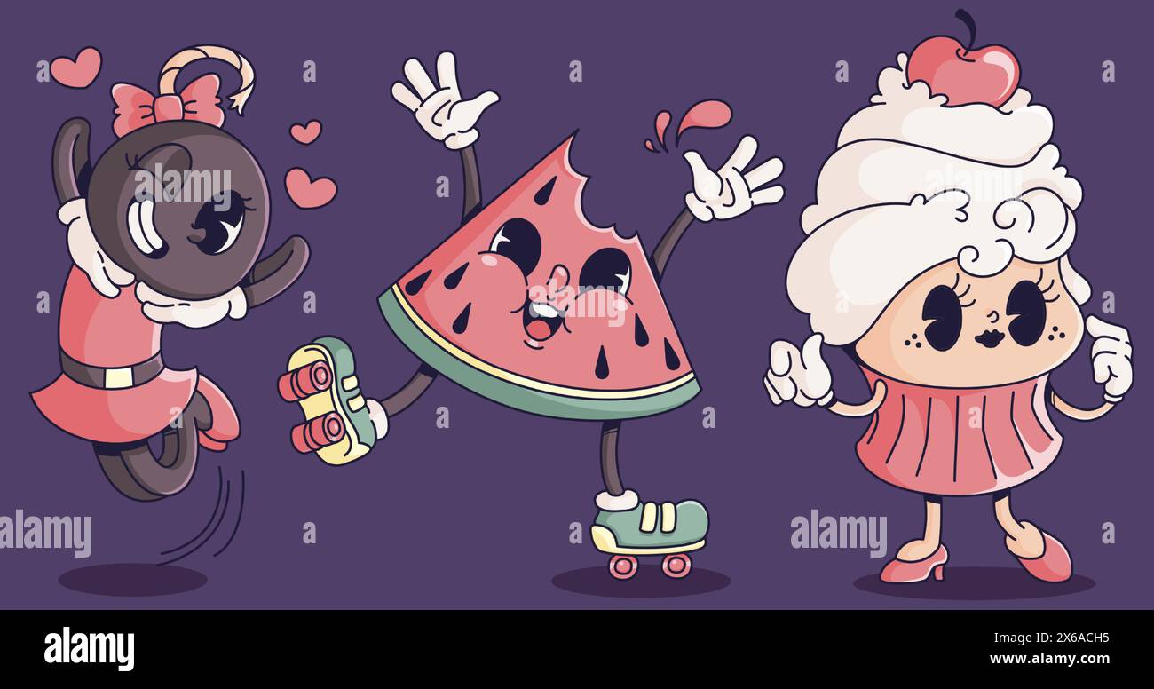 Retro groovy face character. Funny vintage smile comic mascot with ...