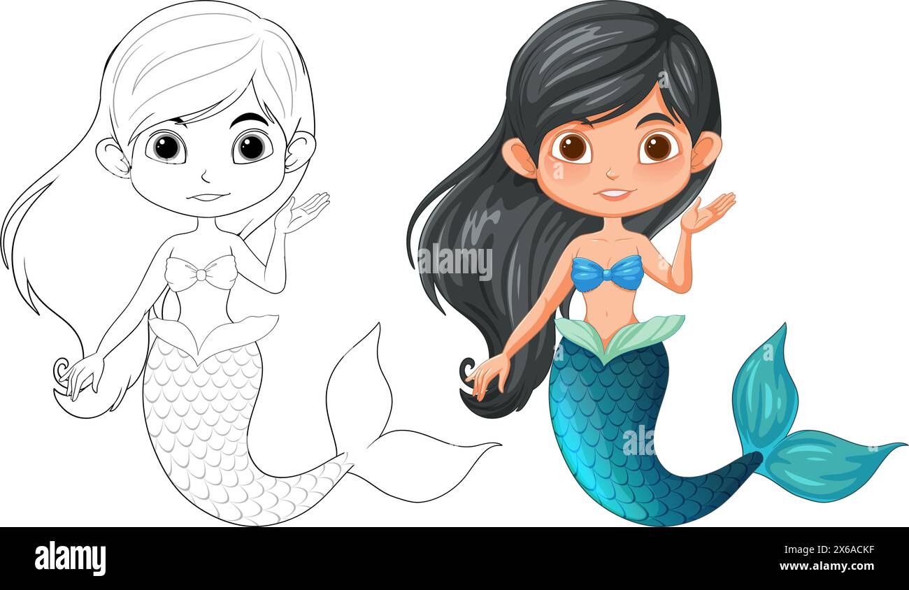 Vector illustration of mermaids in color and sketch Stock Vector Image ...
