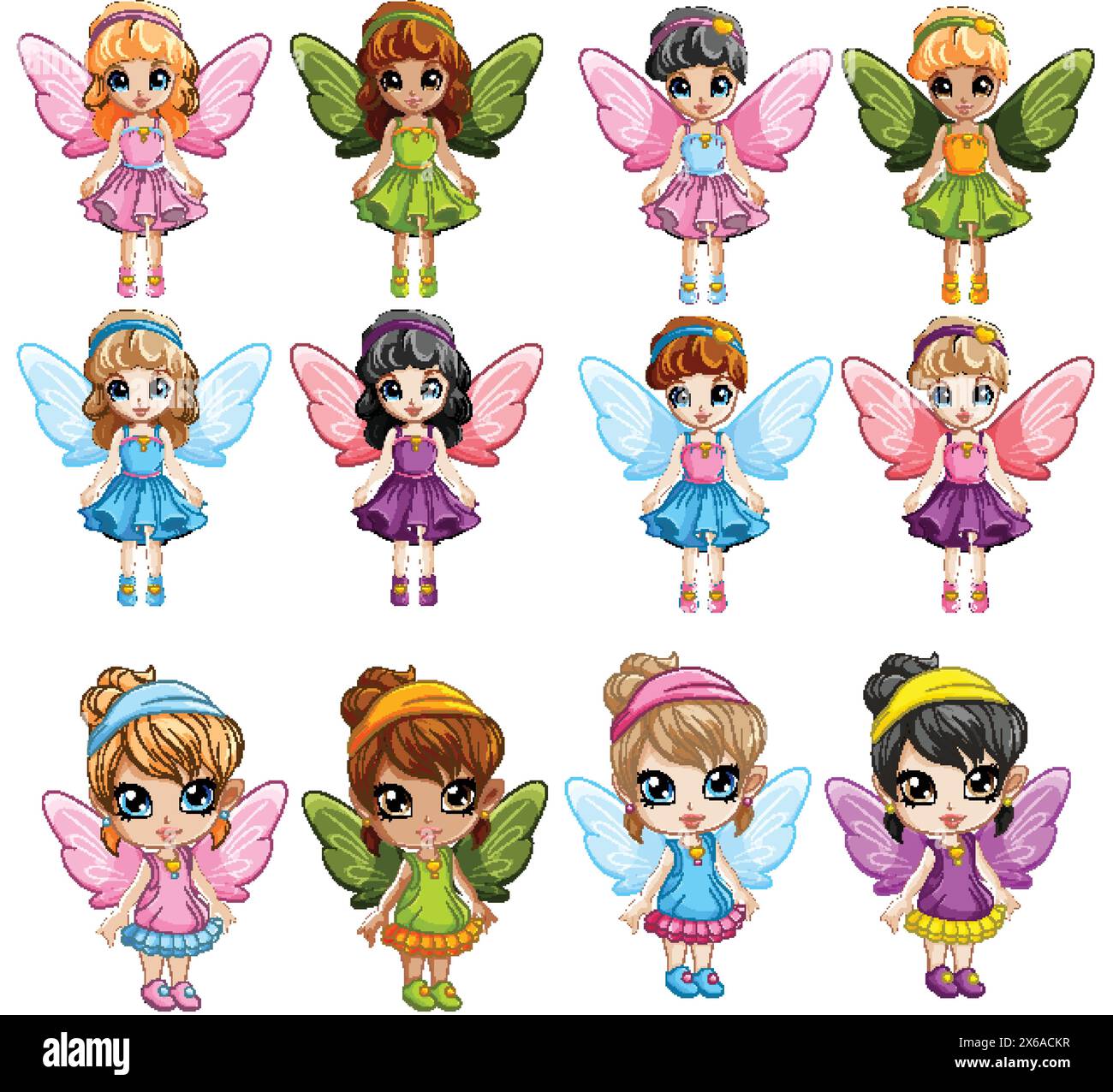 Twelve diverse fairy characters in vibrant outfits Stock Vector Image ...